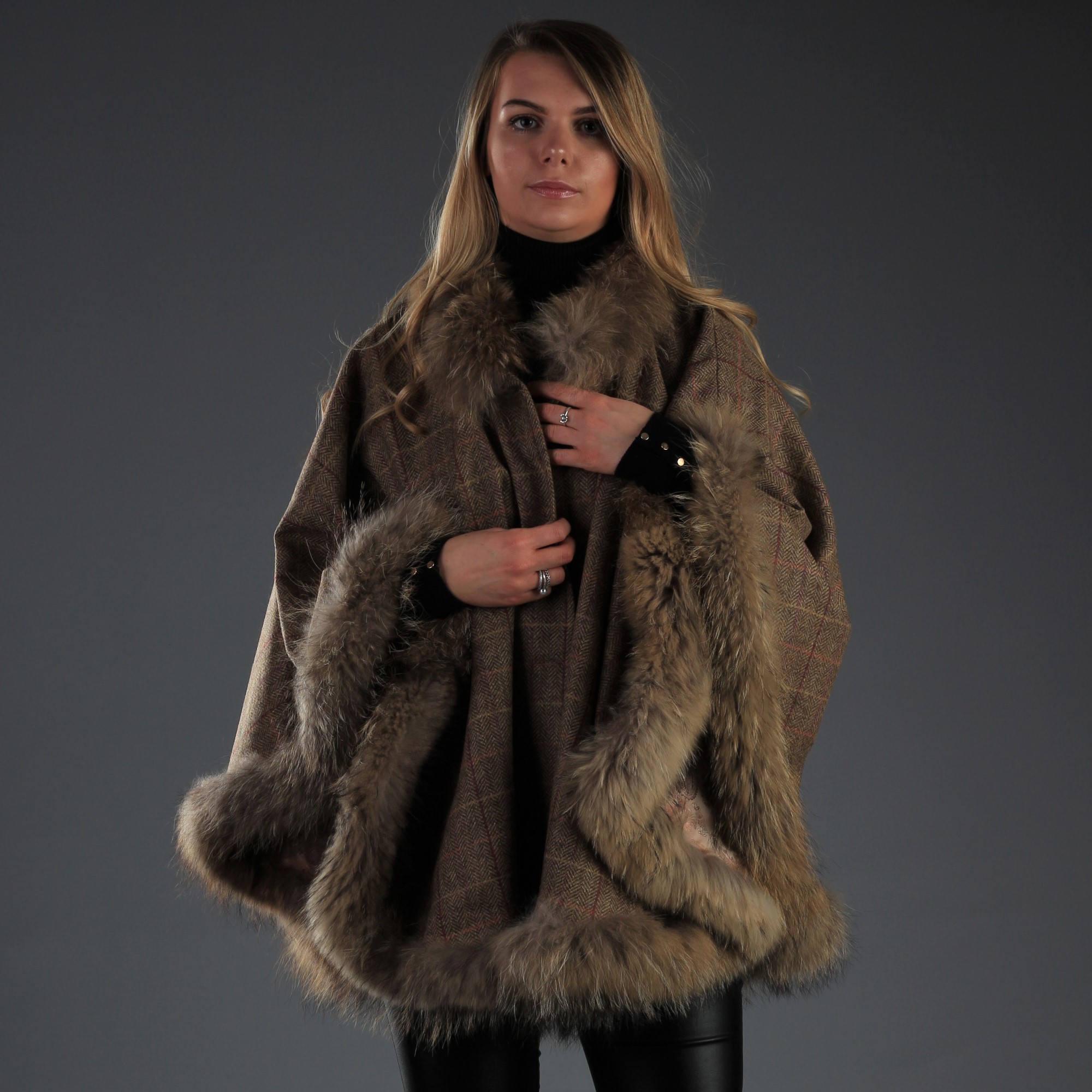 St Moritz Tan Check Fur Cape - Leger & Oaks